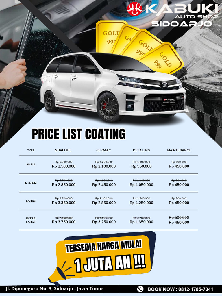 Price List Coating, Kaca Film & Anti Karat | PDF