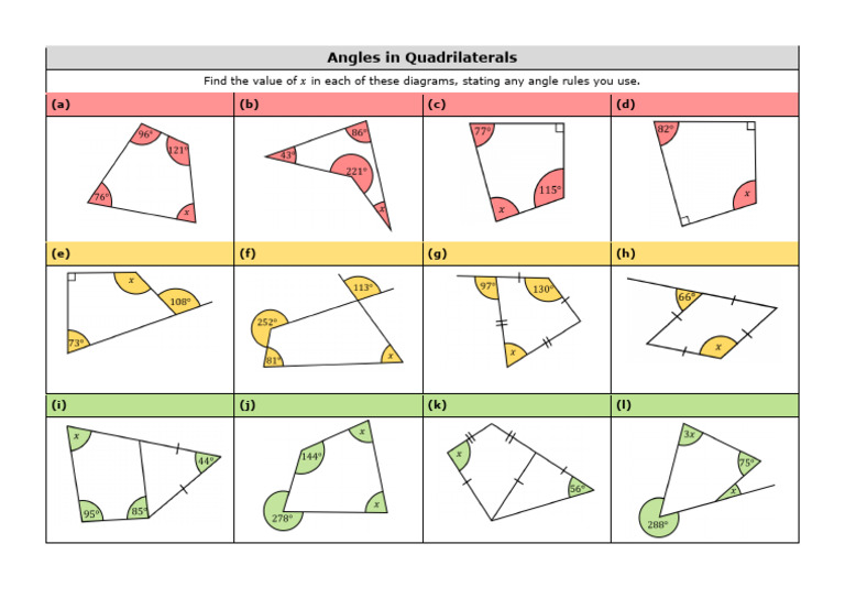 Angles in Quadrilaterals Practice Grid | PDF