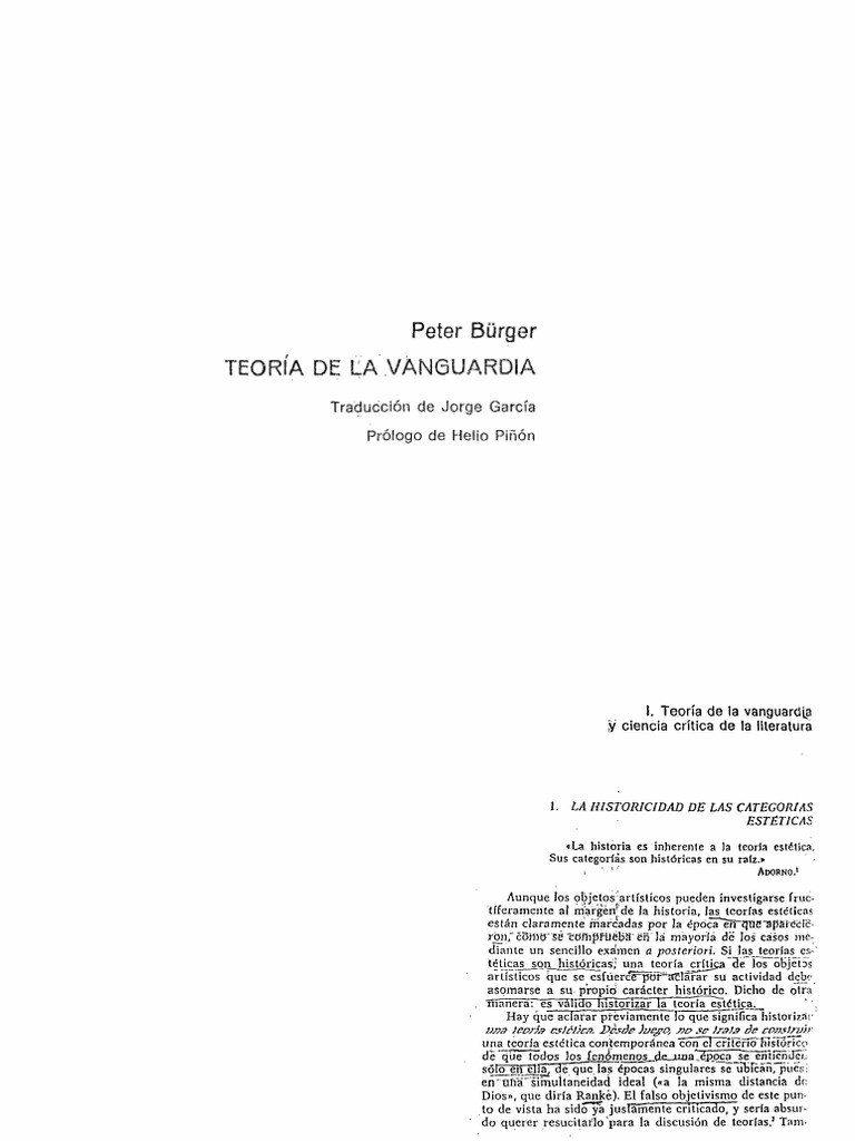 Teoria de La Vanguardia Peter Burger Capituos 1 y 2 | PDF