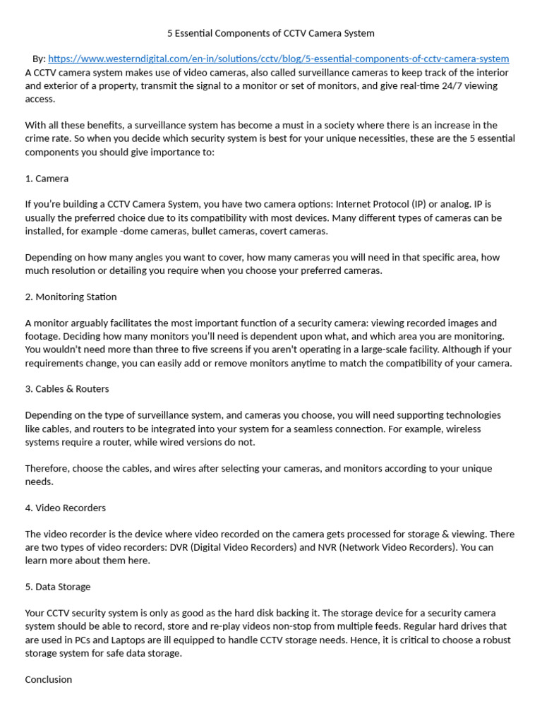 5 Essential Components of CCTV Camera System | PDF | Closed Circuit ...