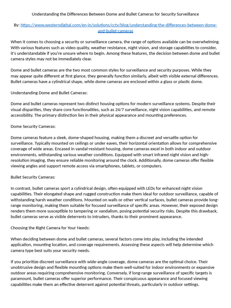 Understanding The Differences Between Dome and Bullet Cameras For ...