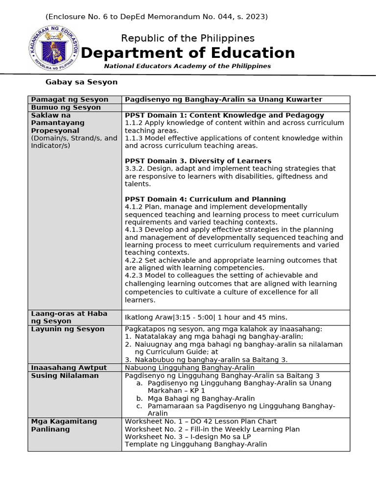 SG Pagdisenyo NG Banghay-Aralin | PDF
