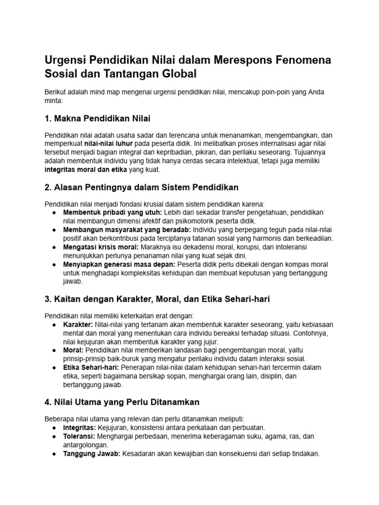Mindmap Urgensi Pendidikan Nilai | PDF