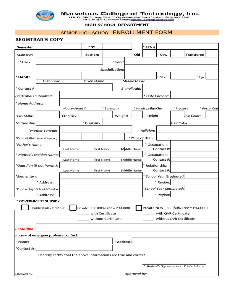 Enrollment Form Edited Columbio | PDF