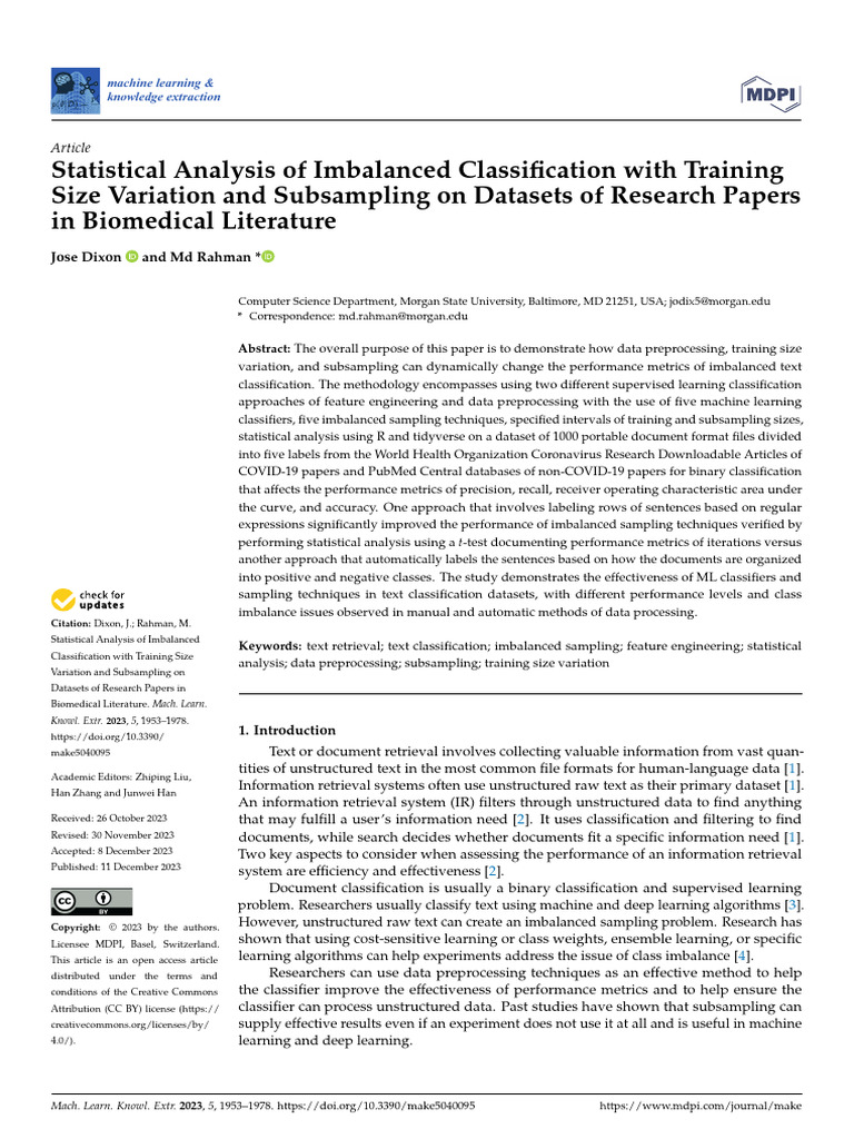 144-Statistical Analysis of Imbalanced Classification With Training Size Variation and ...