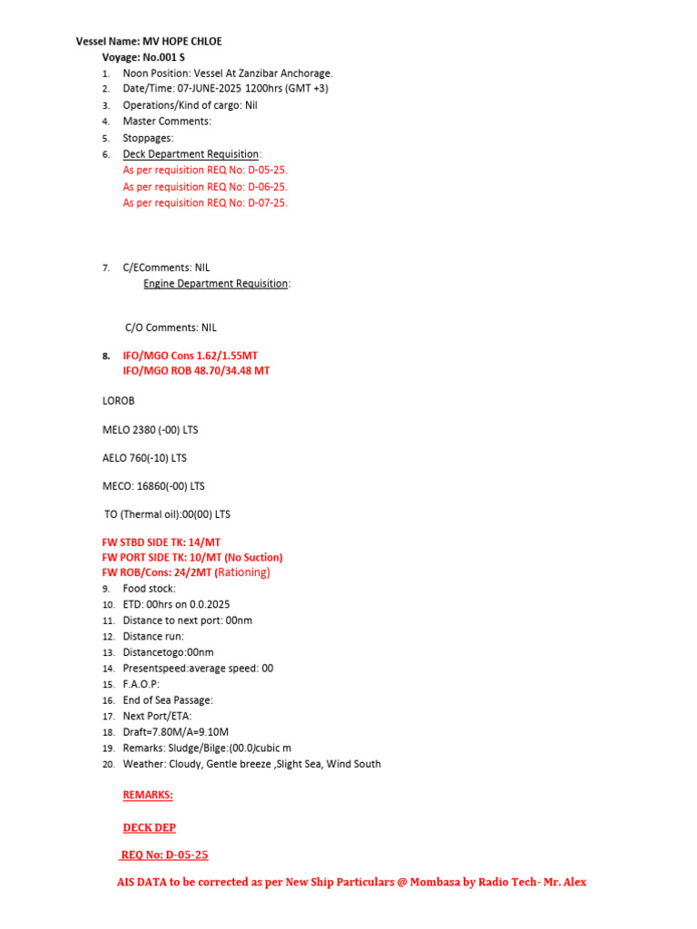07.06.2025 Daily Noon Report | PDF | Shipping | Water Transport