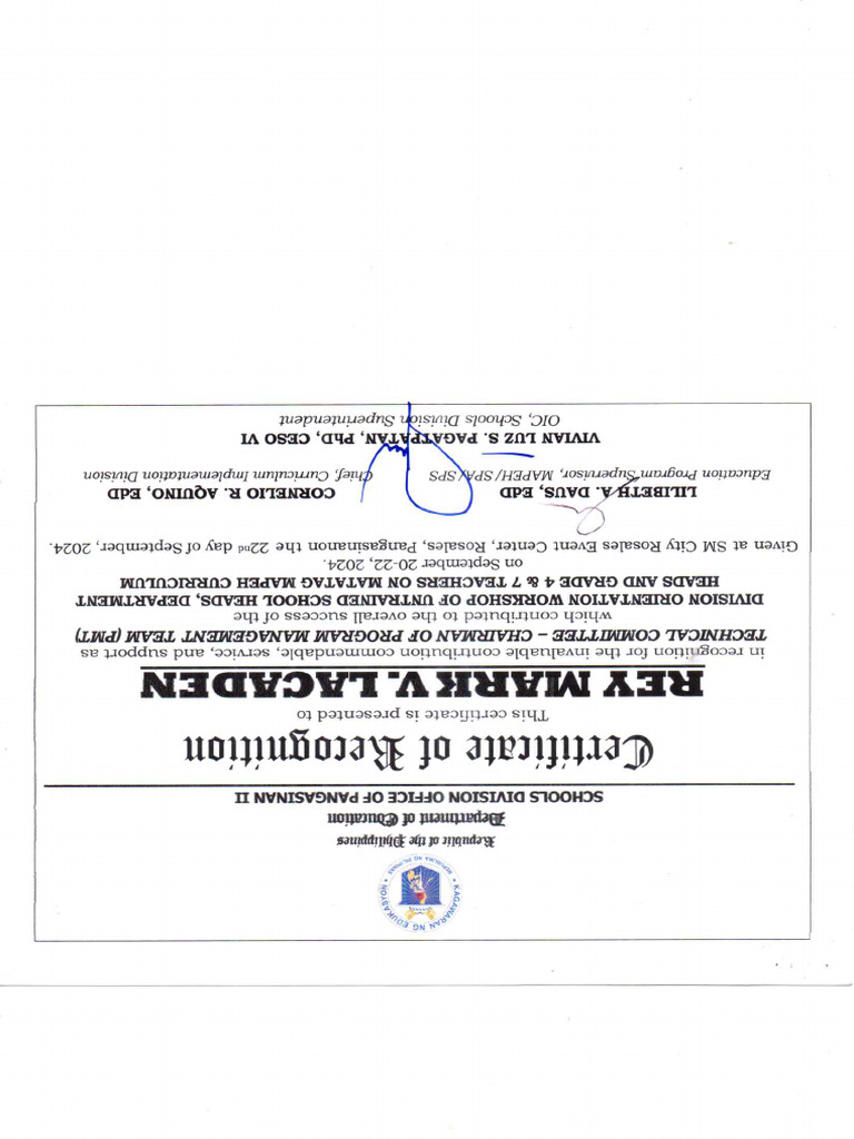 Chairman Certificate Lacaden | PDF
