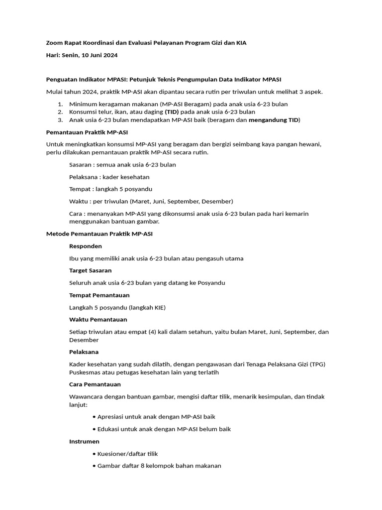 Zoom Rapat Evaluasi Dan Koordinasi Gizi KIA | PDF