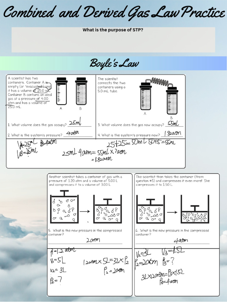 Combined and Derived Gas Law Practice | PDF