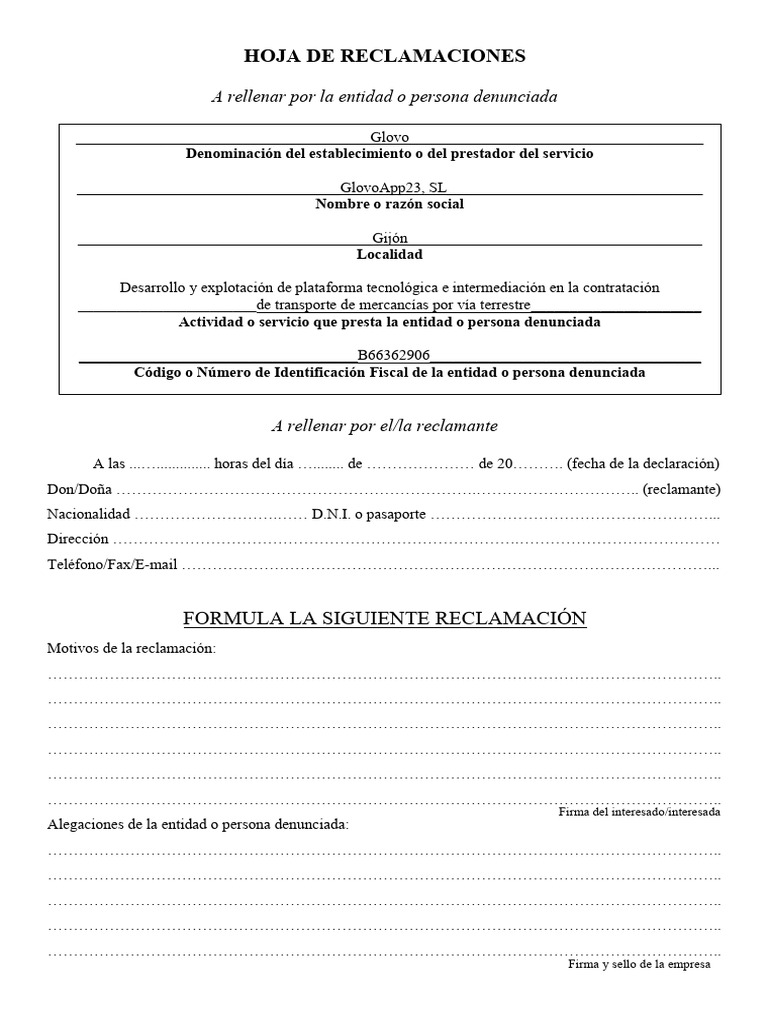 Hoja de Reclamaciones Oficial | PDF