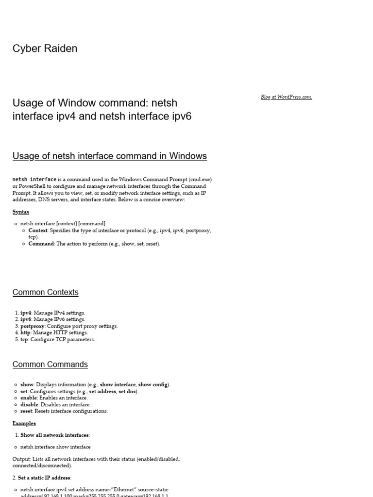 Usage of Window - CMD - NETSH - Interface Ipv4&ipv6 - Cyber Raiden ...