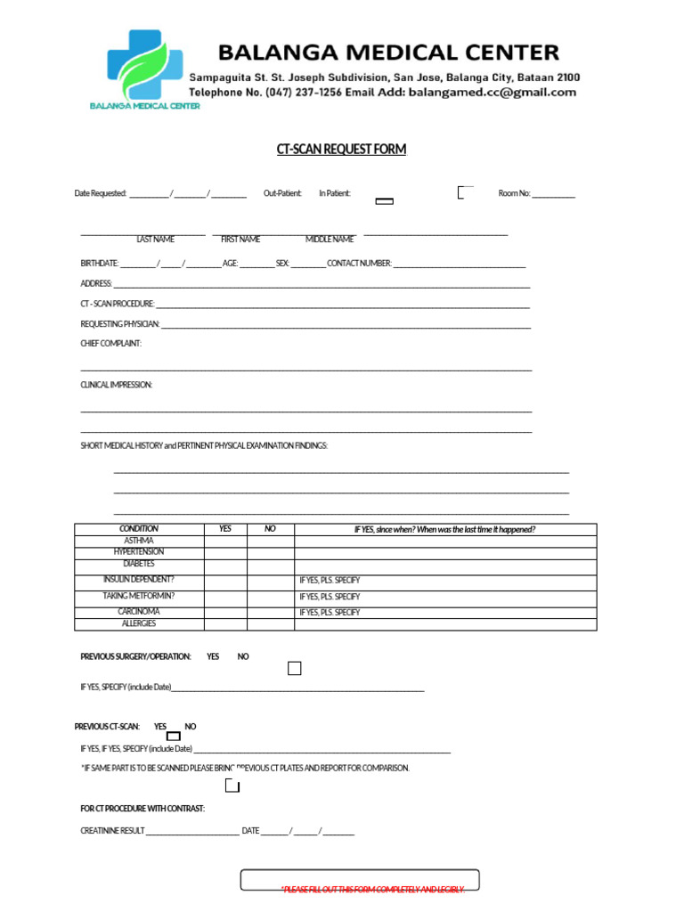 CT SCAN REQUEST FORM 1 New | PDF | Ct Scan | Health Care