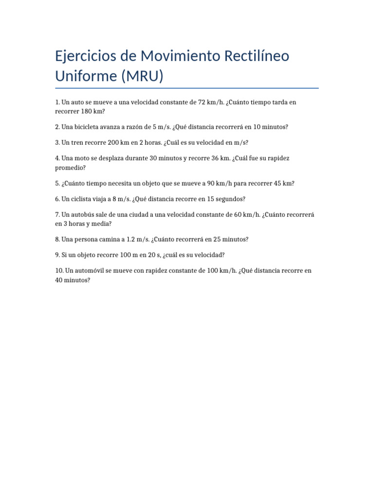 Mas Ejercicios MRU | PDF