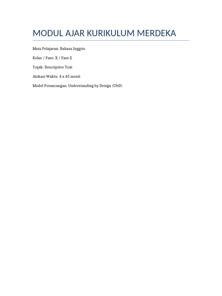 Modul Ajar Descriptive Text Kelas 10 | PDF