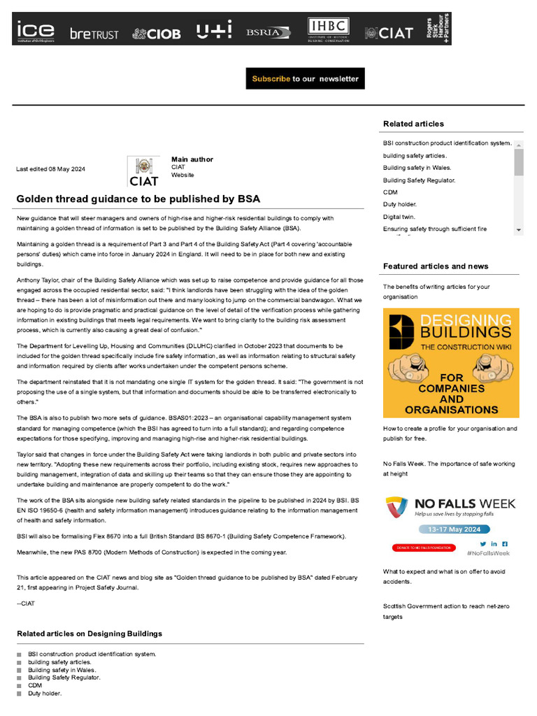 Golden Thread Guidance To Be Published by BSA - Designing Buildings | PDF