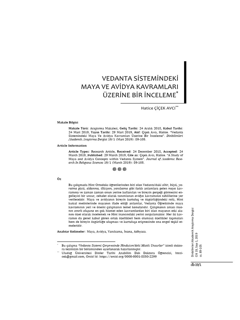 Vedanta s Stem Ndek Maya Ve Av Dya Kavramlari Zer Ne b r Nceleme[#501841]-682924 | PDF