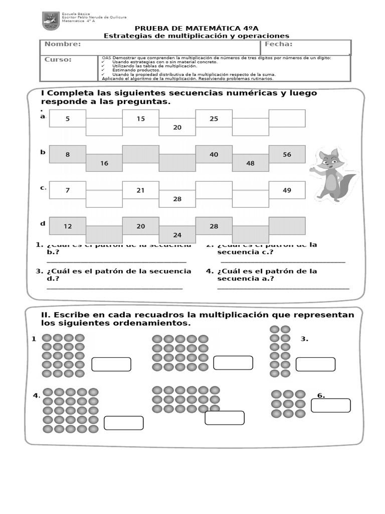 4º Prueba de Multiplicación | PDF | Multiplicación | Matemáticas