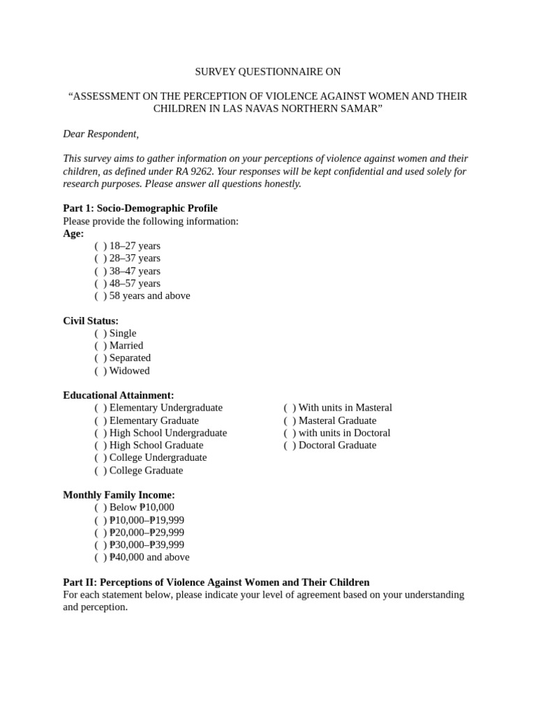Group 2 - Survey Questionnaire - Vawc | PDF | Psychological Abuse ...