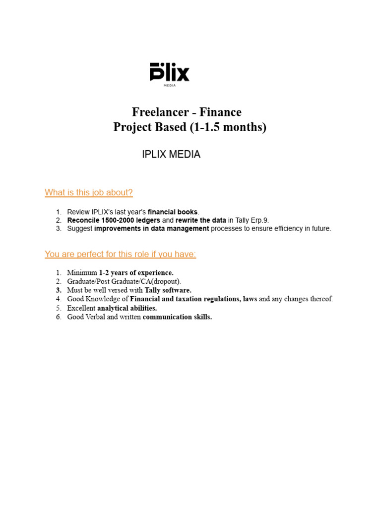 Freelance Finance Role at IPLIX Media | PDF