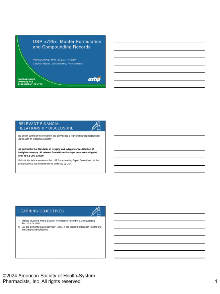 HANDOUT USP795MasterFormulationandCompoundingRecords | PDF | Pharmacist