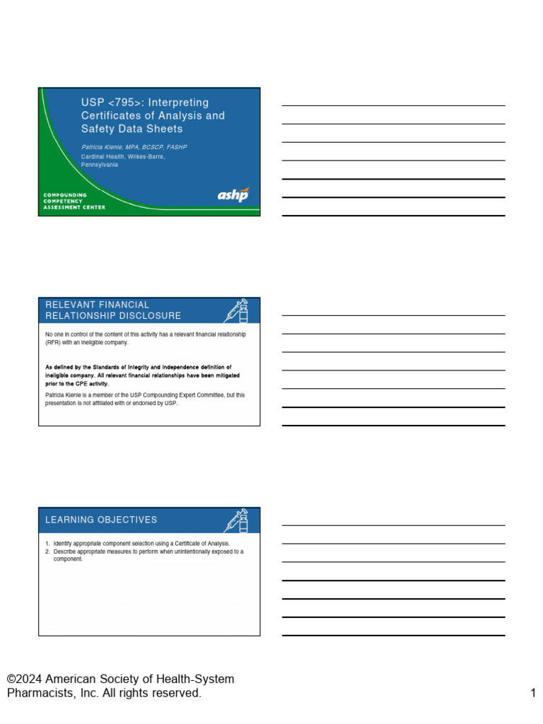 USP on COA and SDS Compliance | PDF | Safety | Occupational Safety And ...
