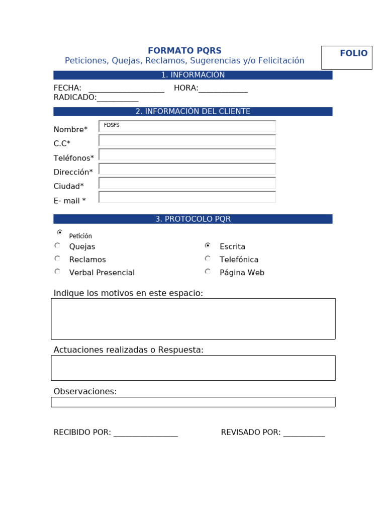 04 Formato PQRS | PDF