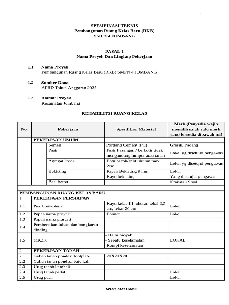 Spesifikasi+Teknis+Smpn+4+Jombang | PDF