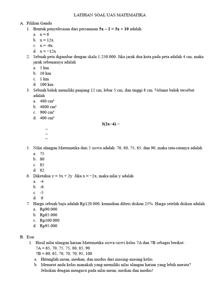 Latihan Soal Uas Matematika | PDF