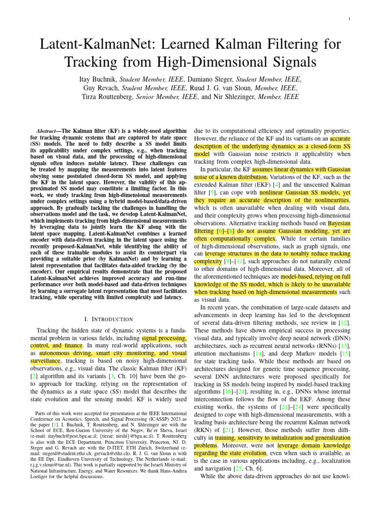 Latent-KalmanNet Learned Kalman Filtering For | PDF | Kalman Filter | Deep Learning