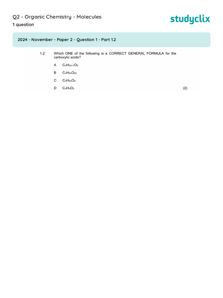 Q2 - Organic Chemistry - Molecules Questions | PDF