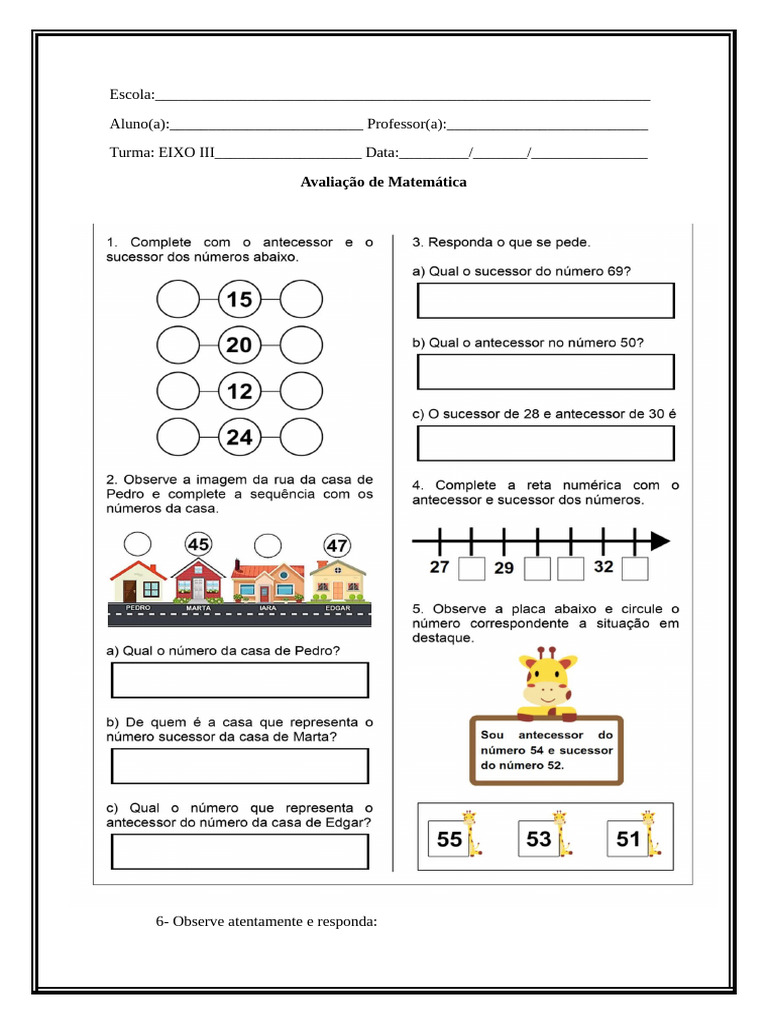 Avaliação 1° Unidade de Matemática EIXO III | PDF