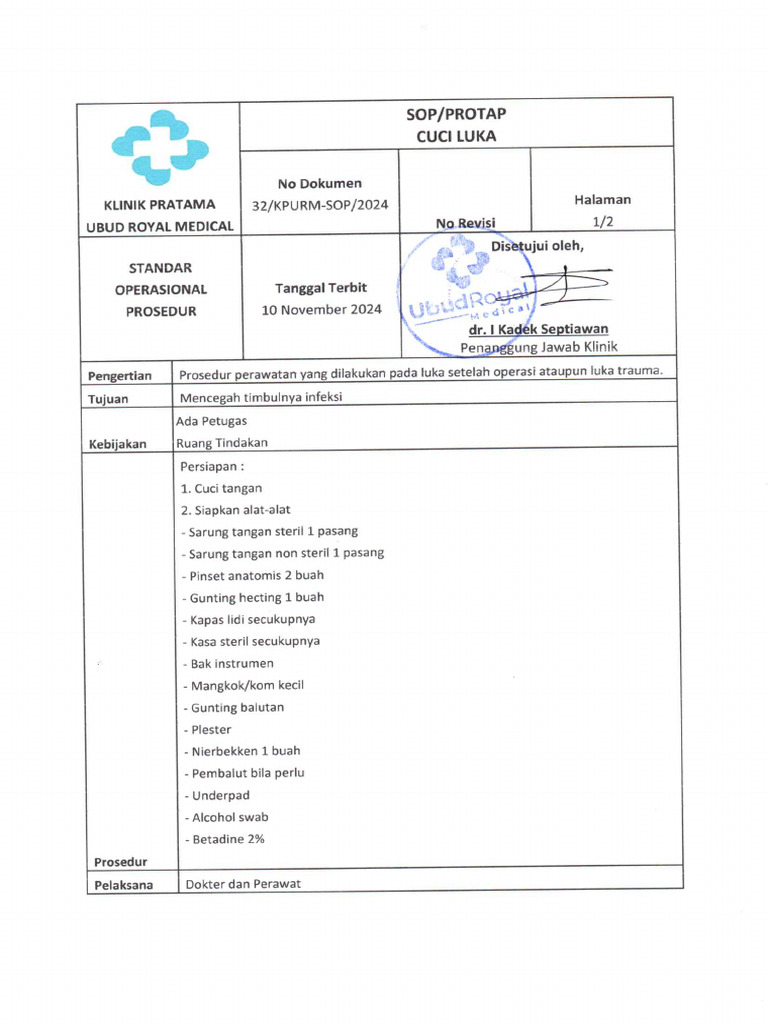 SOP Cuci Luka | PDF