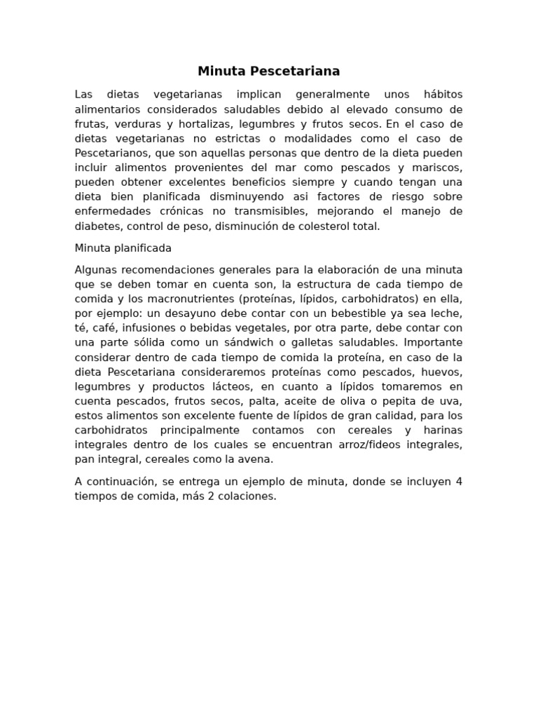 Menú Semanal Pescetariano Saludable | PDF | Alimentos | Dieta