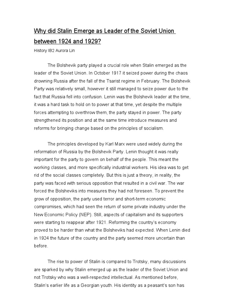 Why Did Stalin Emerge As Leader of The Soviet Union Between 1924 and ...