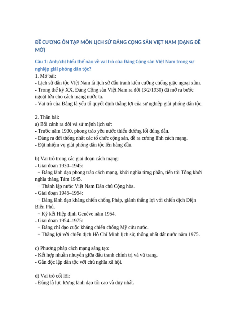 De Cuong Lich Su Dang Dang de Mo | PDF