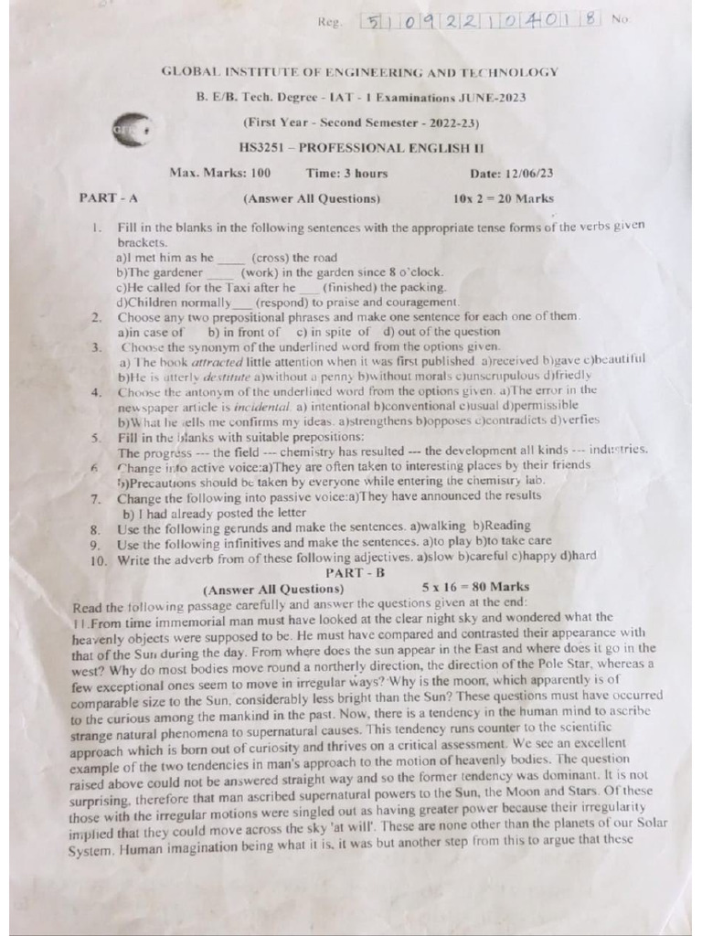 Professional English II Question Paper | PDF