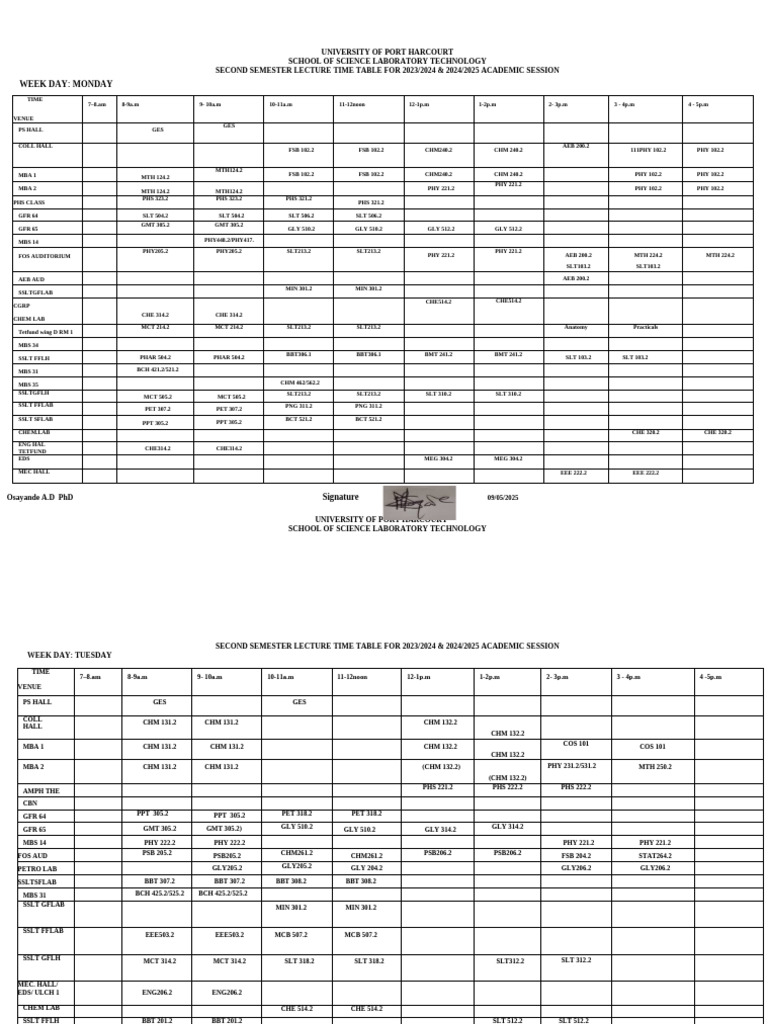SSSLT Second Semester Lectures Time Table 2023 - 2024 & 2024 - 2025 ...