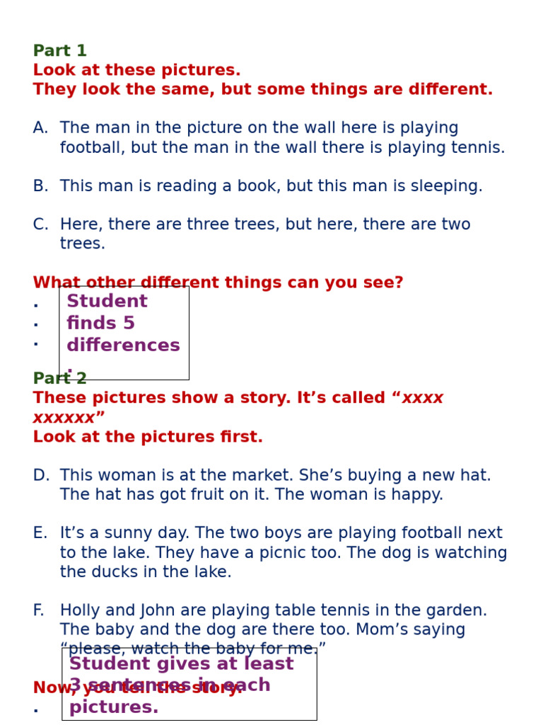 Movers A1 Speaking Test Guidance | PDF