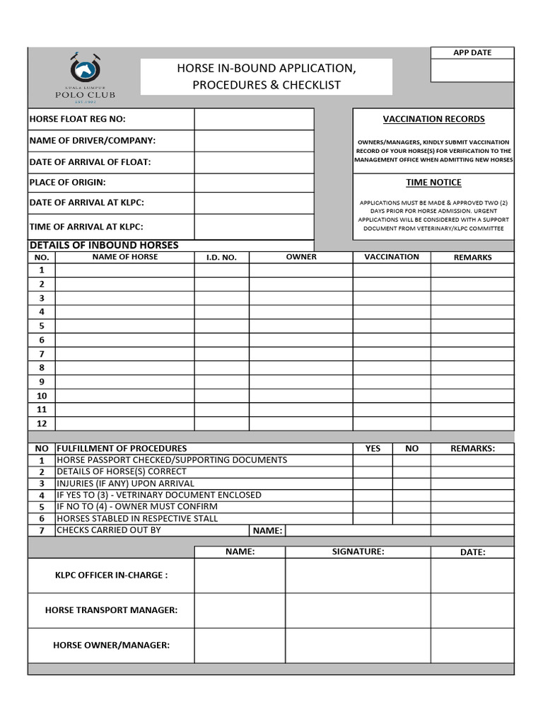 2025-KLPC Horse Inbound Form (A) - 27122024 | PDF