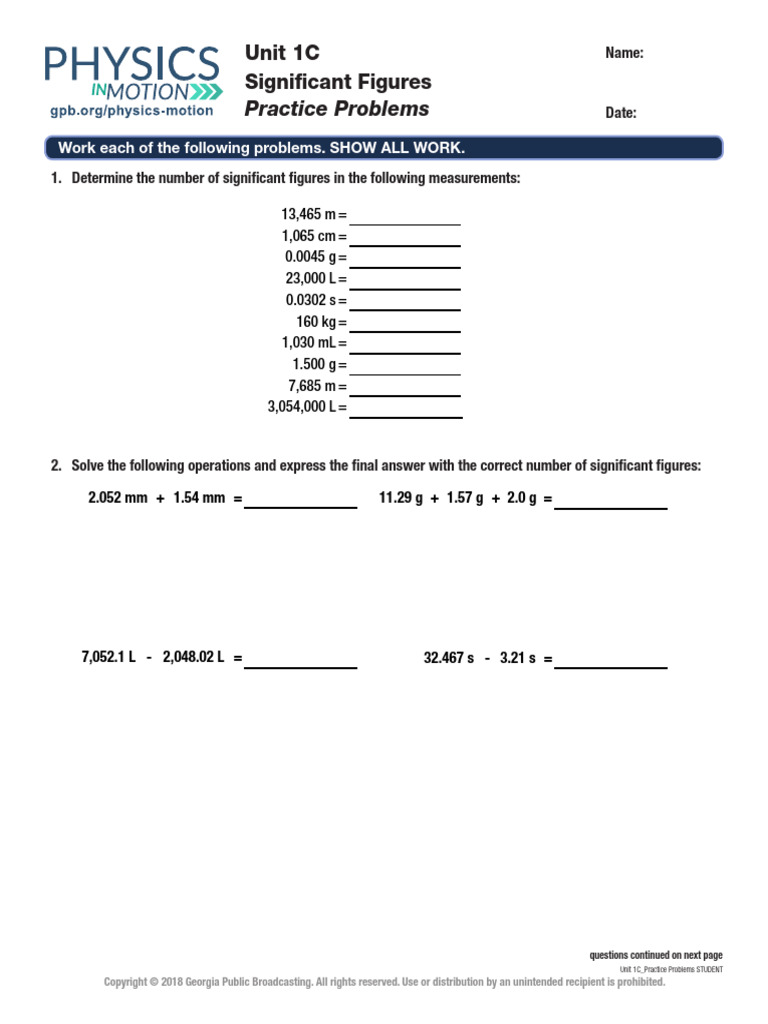 Significant Figures Practice Problems | PDF | Significant Figures ...