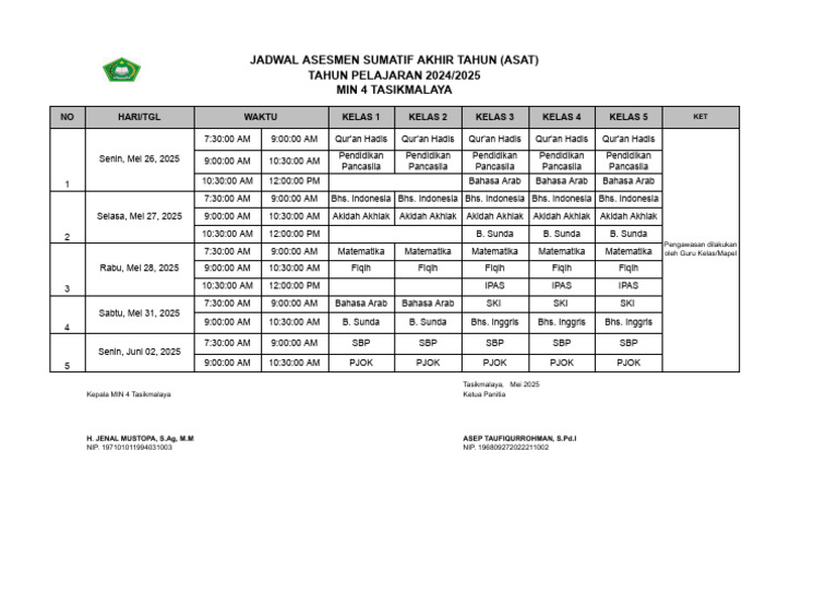 Jadwal - ASAT - 2024-2025.Xlsx - Google Spreadsheet | PDF
