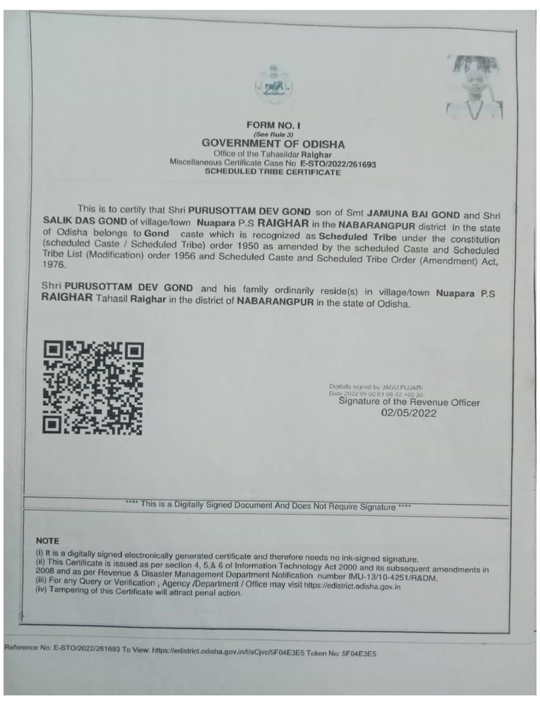 Caste Certificate | PDF