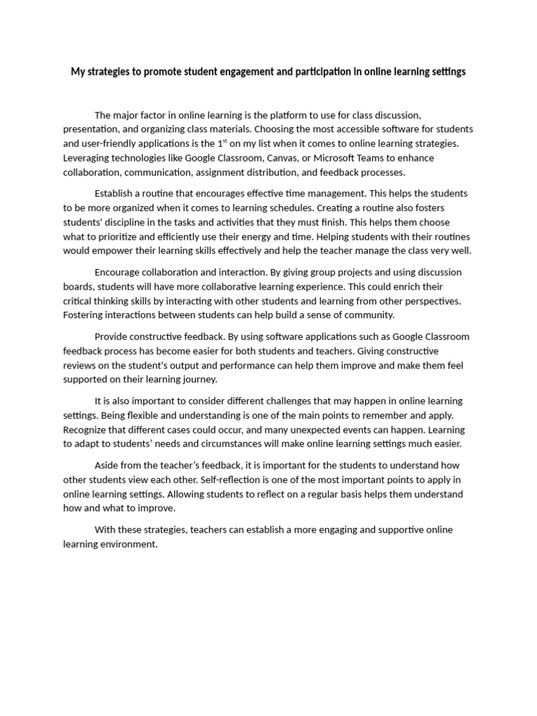 My Strategies To Promote Student Engagement and Participation in Online ...