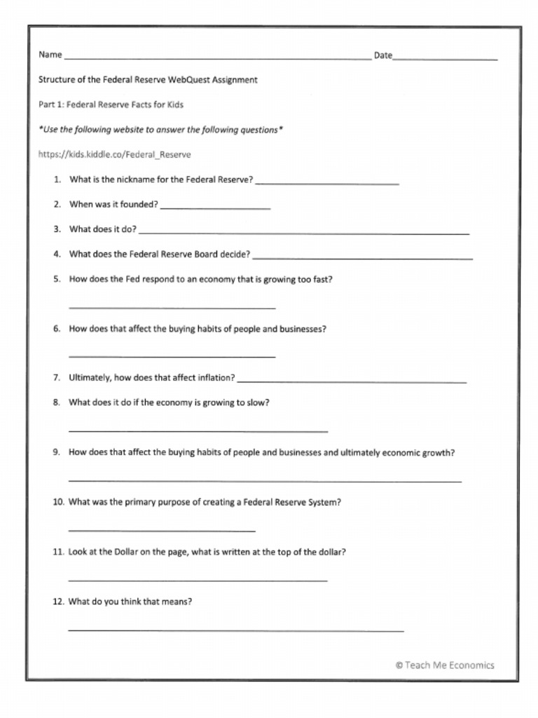 The Federal Reserve Webquest | PDF