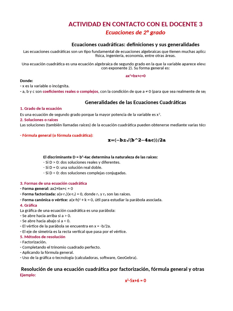 Actividad en Grupo 3 - Grupo 8 | PDF | Ecuaciones | Ecuación cuadrática