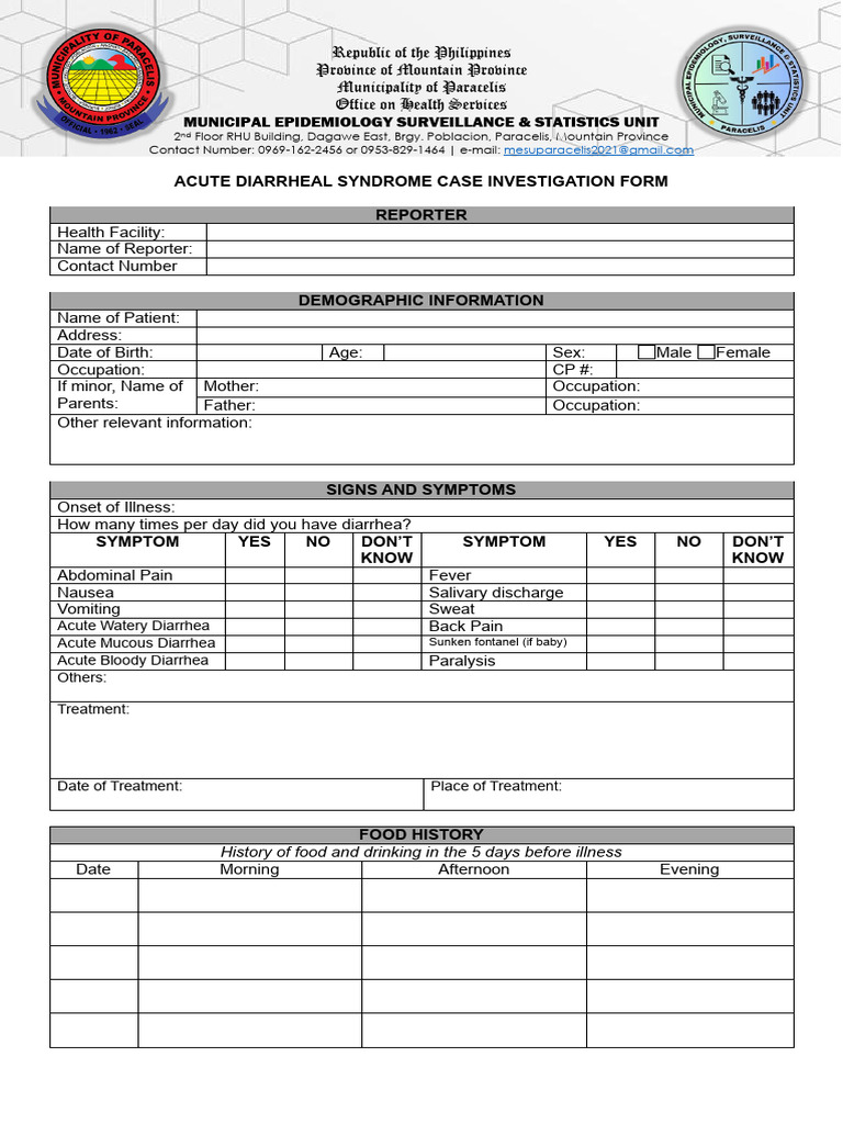 Dysentery Case Investigation Form | PDF | Diarrhea | Human Diseases And ...