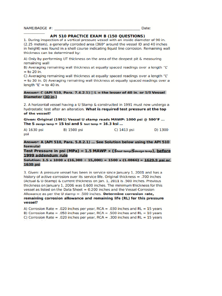 API 510 - Exam Final Quizlet Vol. 1 | PDF