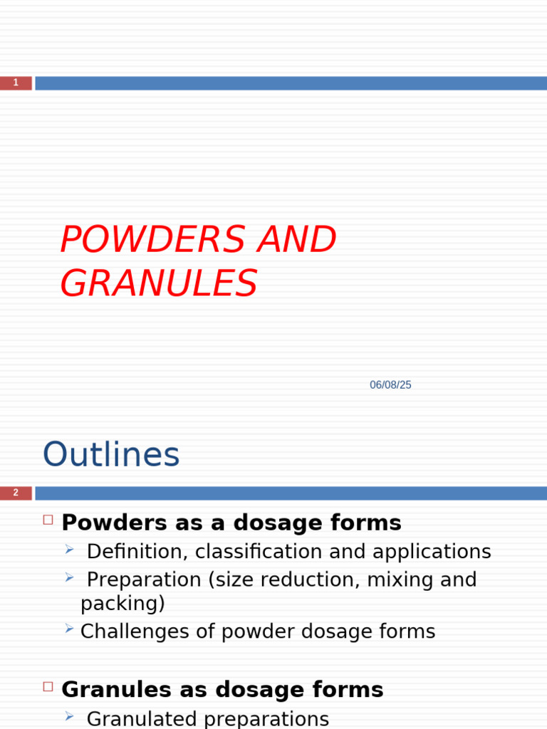 Powders and Granules: Dosage Forms Guide | PDF | Mill (Grinding ...