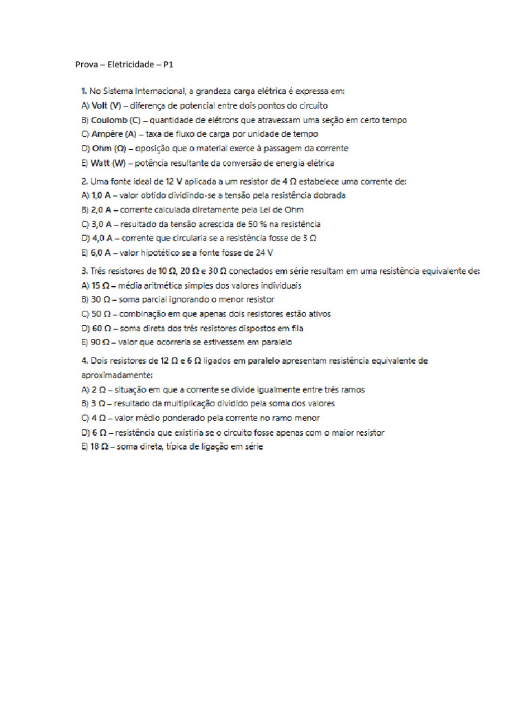 Prova1-Eletricidade Minuta1 | PDF