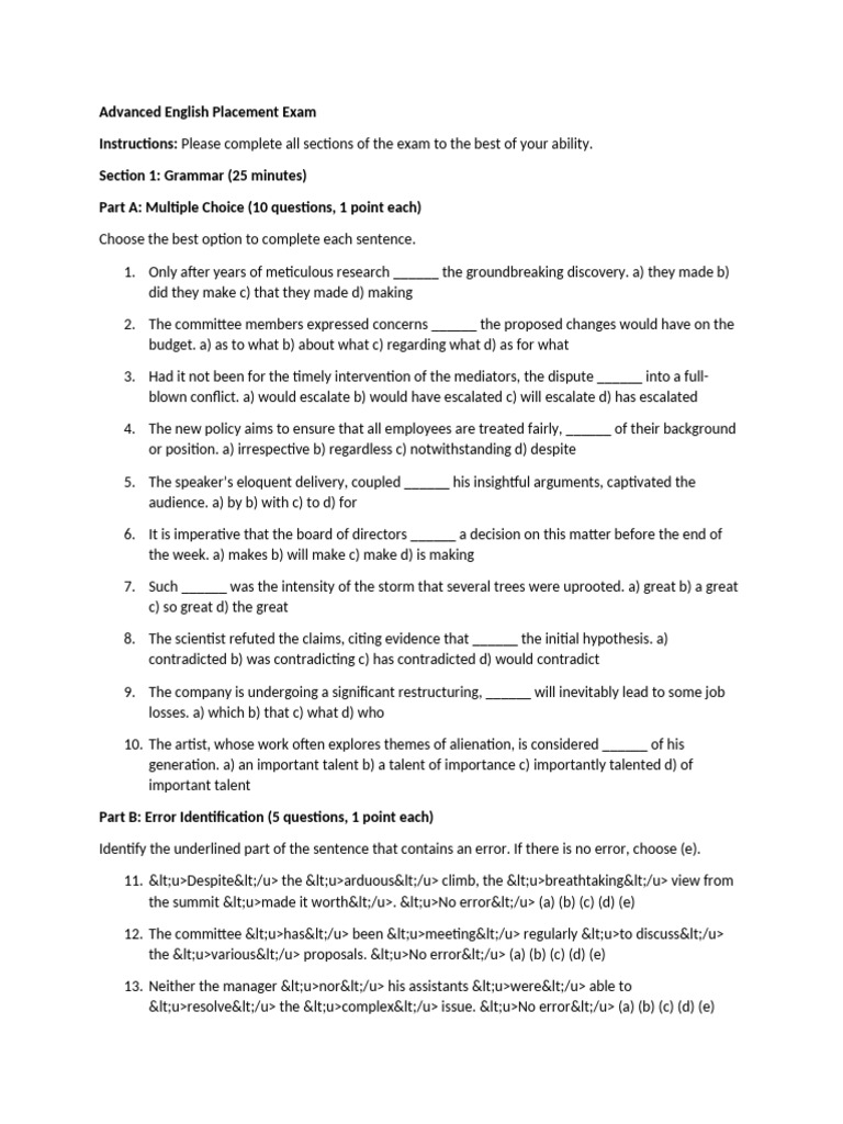 Advanced English Placement Exam Guide | PDF | Artificial Intelligence ...